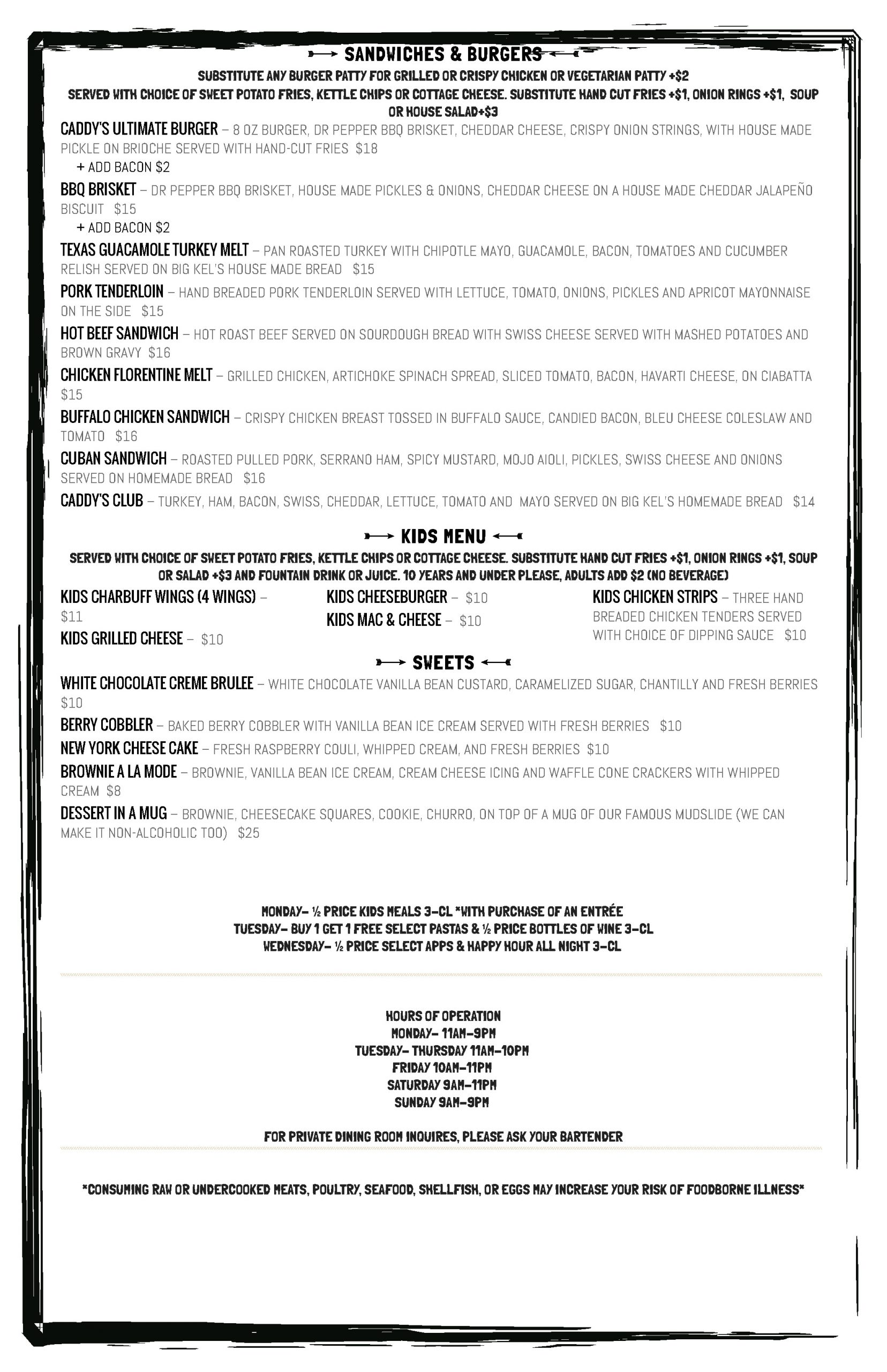 Menu – Caddy's Kitchen and Cocktails